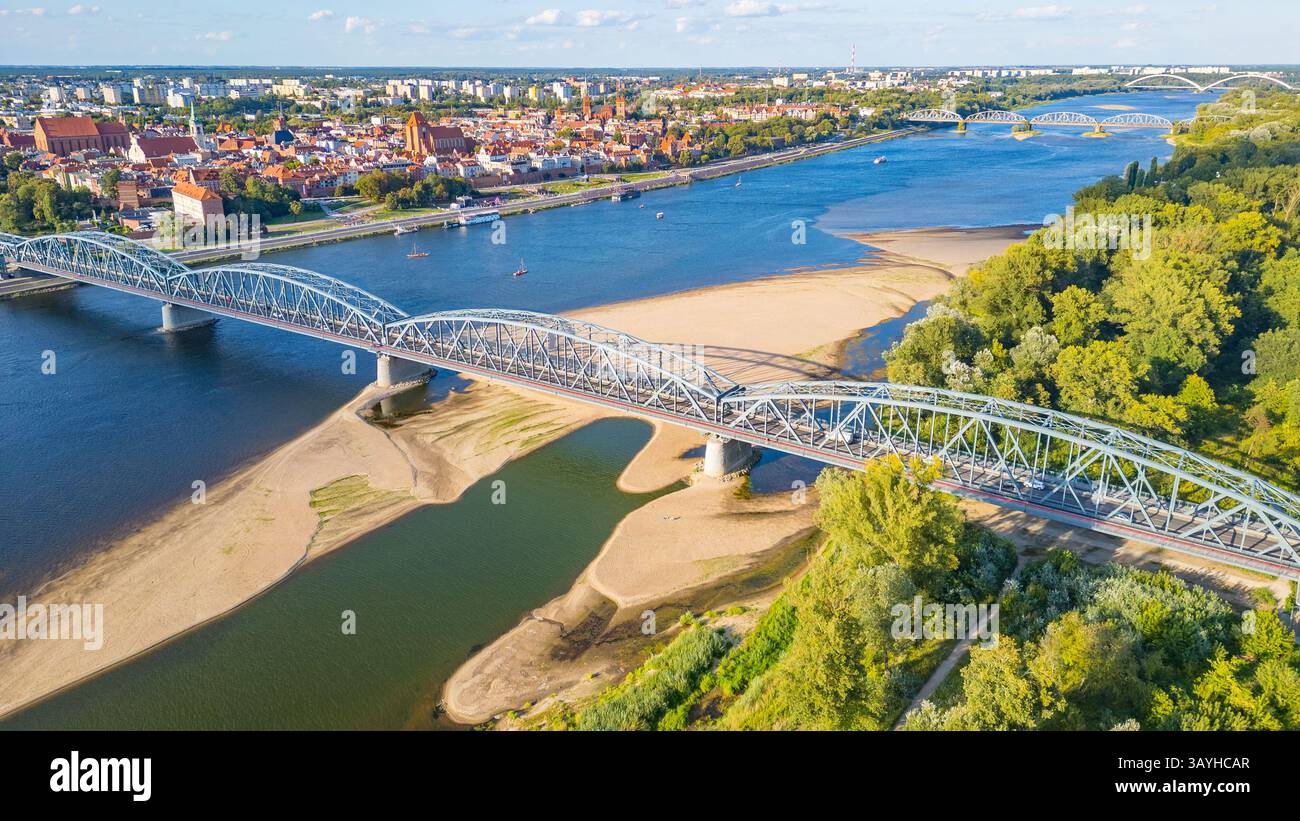 The Jozef Pilsudski Bridge and panorama of Torun, Poland.IMAGE Stock ...