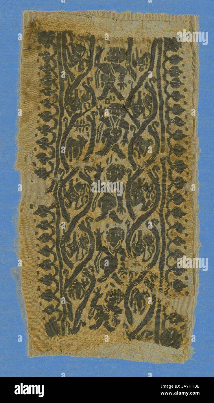 An intricate textile design featuring repeating motifs of animals and ...