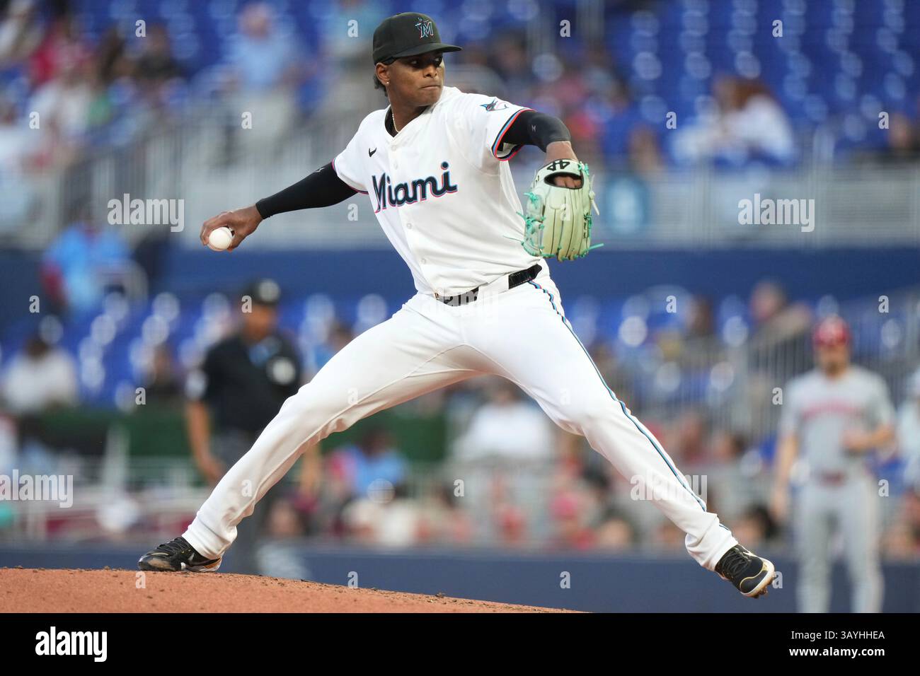 Miami Marlins starting pitcher Edward Cabrera throws during the third ...