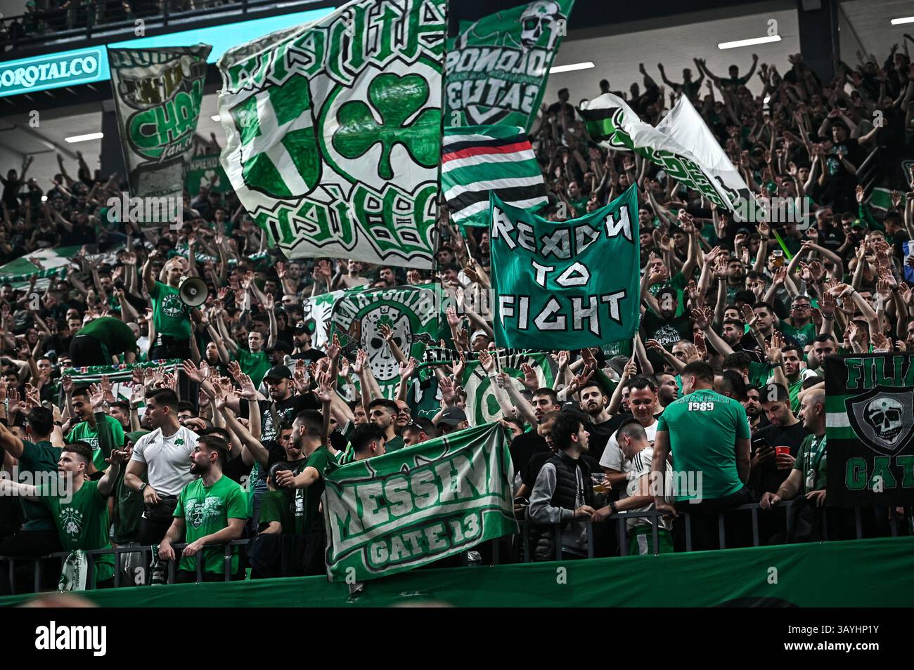 Athens, Greece. 23rd Apr, 2025. Panathinaikos AKTOR Athens supporters ...