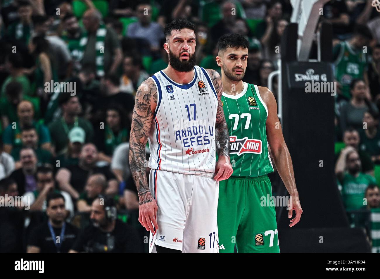 Athens, Greece. 23rd Apr, 2025. 17 Vincent Poirier of Anadolu Efes with ...