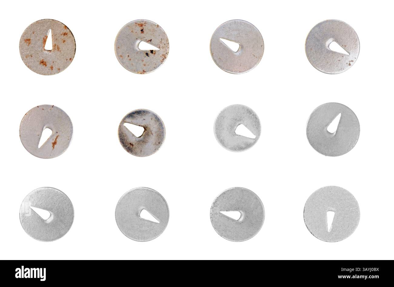 Thumbtacks collection are displayed, some showing signs of rust and ...
