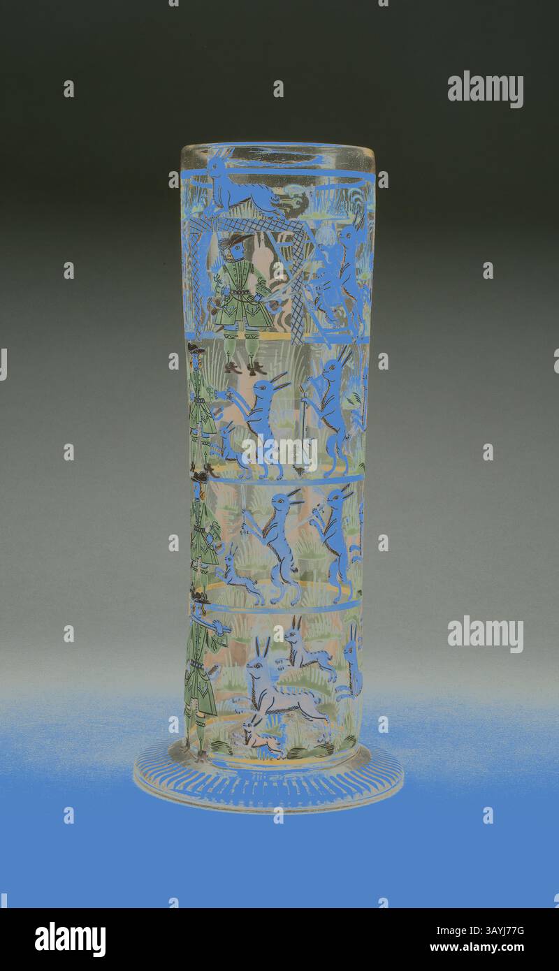 This intricate glass vase features a design adorned with vibrant colors ...