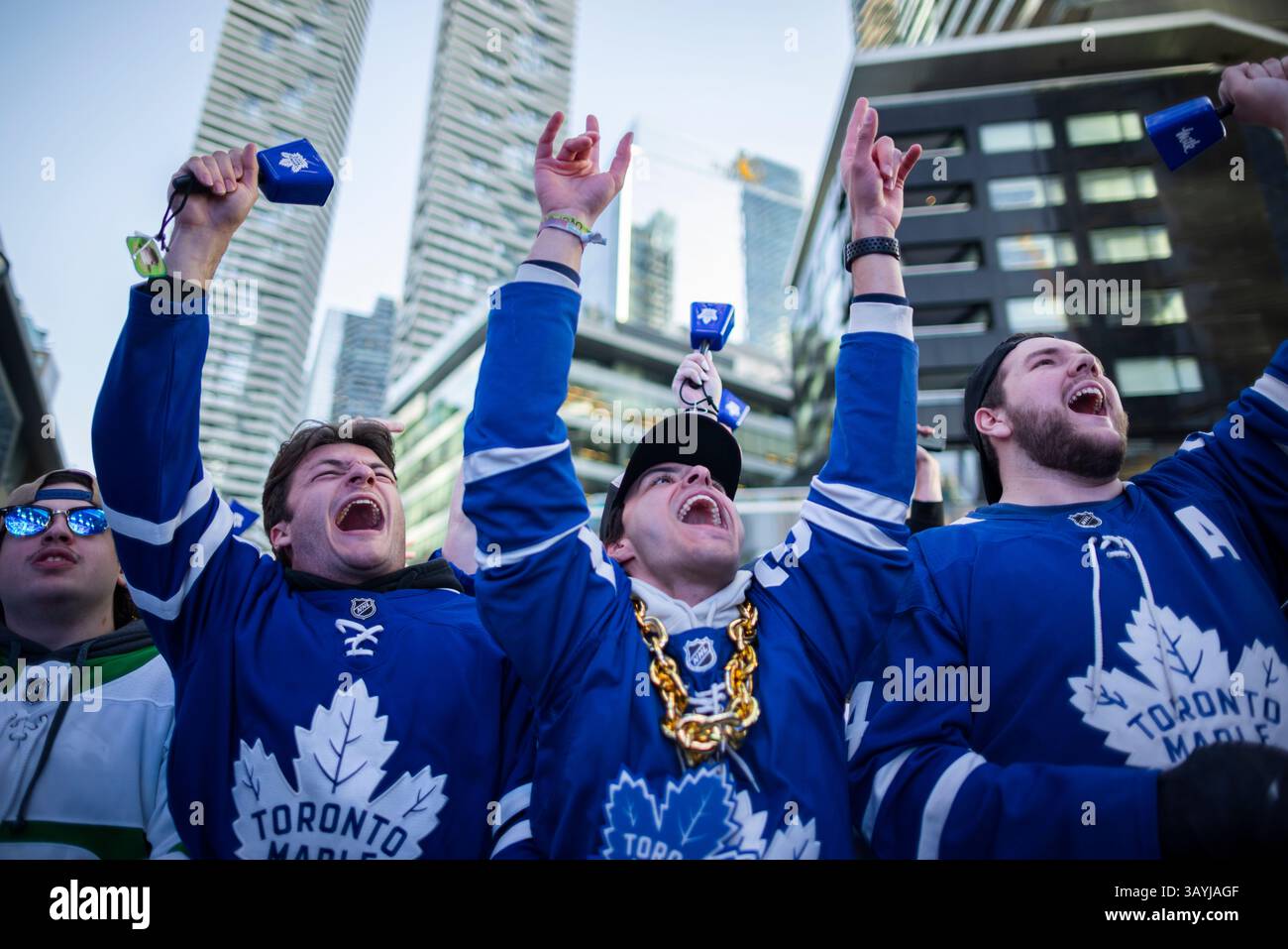 Toronto Maple Leafs fans cheer outside Scotiabank Arena ahead of NHL ...
