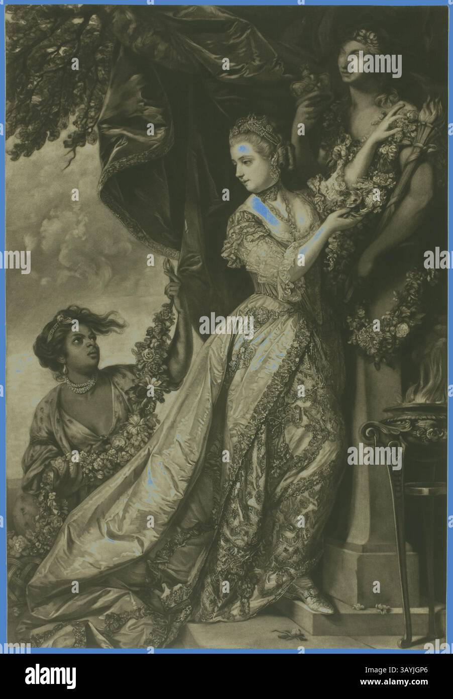 A regal figure in an ornate gown stands gracefully, adorned with a ...