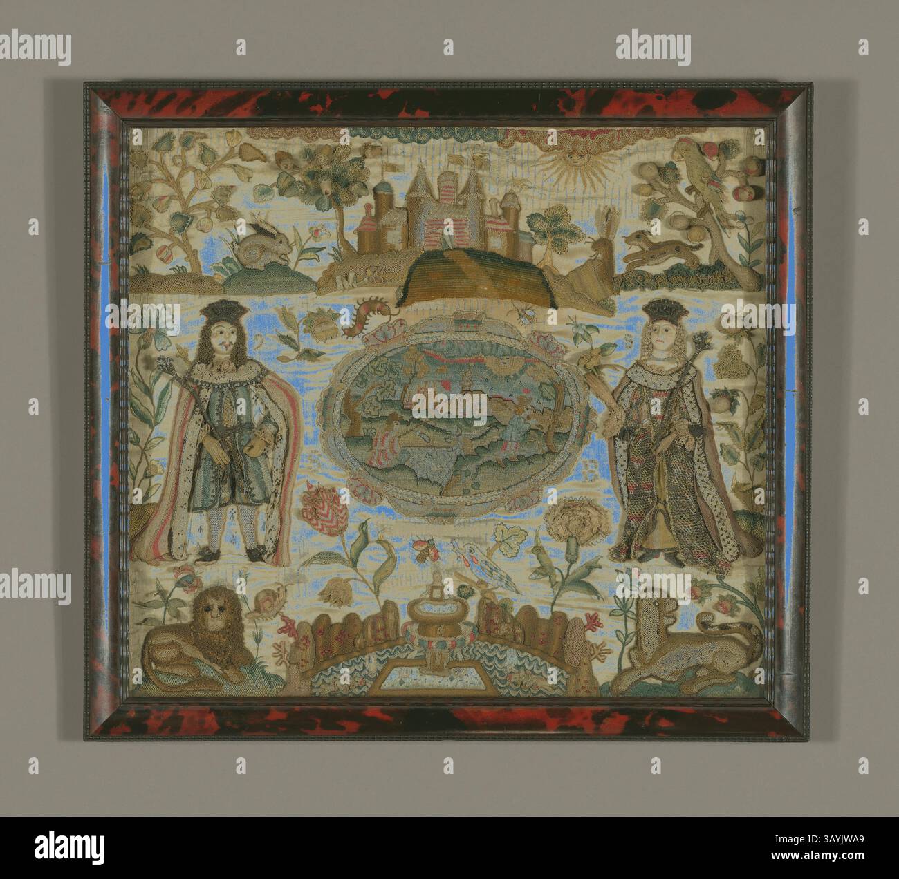 Detailed tapestry features two regal figures hi-res stock photography ...