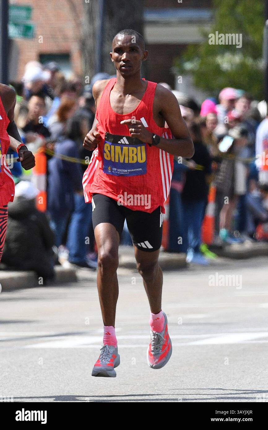 WELLESLEY, MA - APRIL 21: Alphonce Felix Simbu of Tanzania runs in the ...