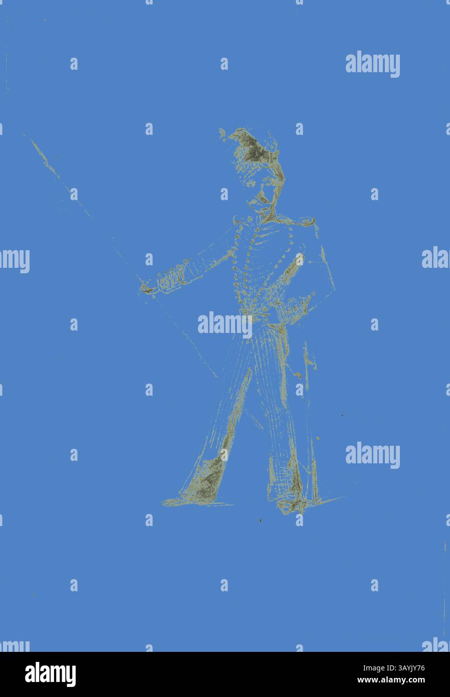 A regal figure in a military uniform stands confidently, holding a ...