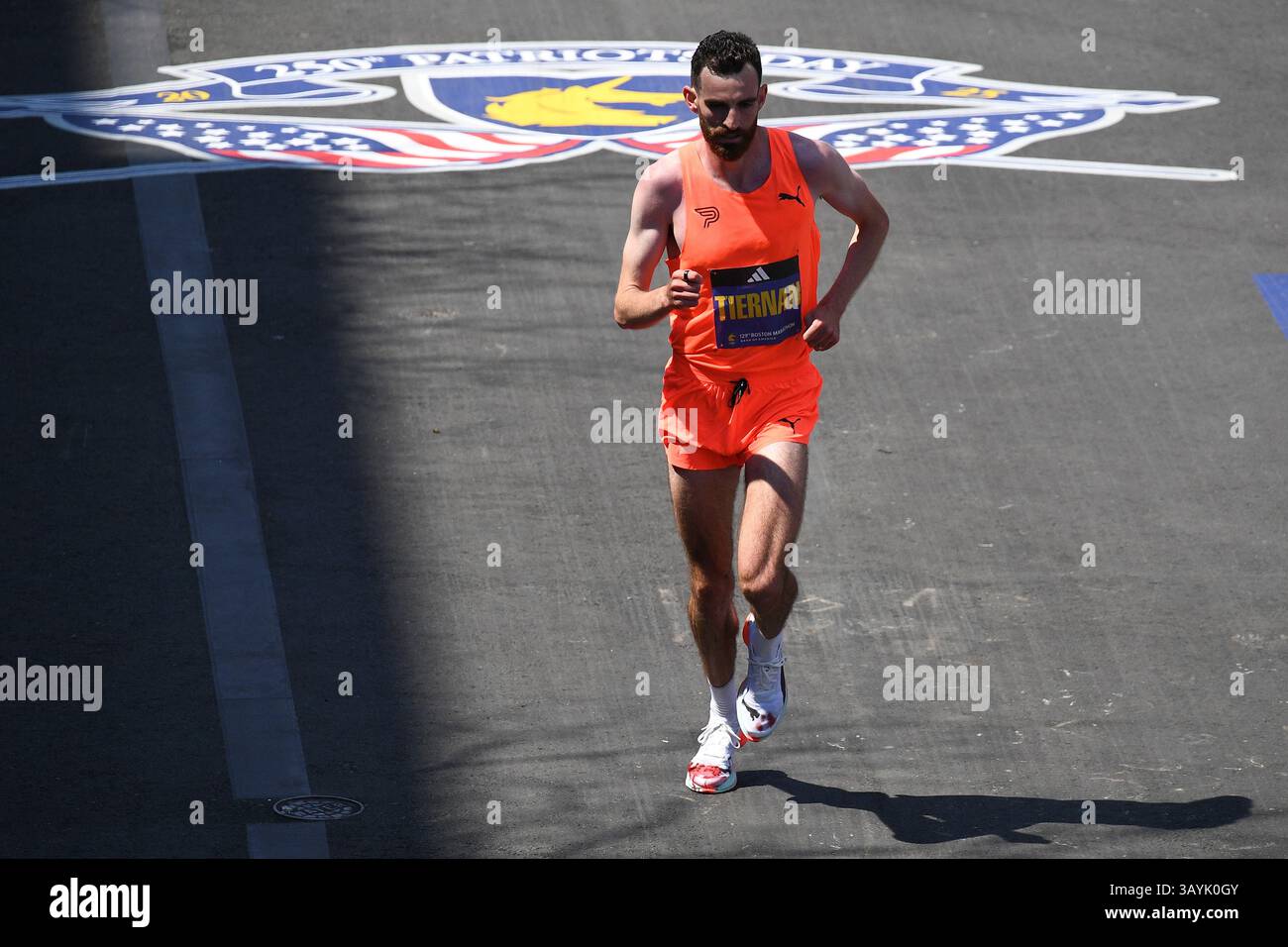 BOSTON, MA - APRIL 21: Patrick Tiernan of Australia runs to the finish line of the 129th Boston ...