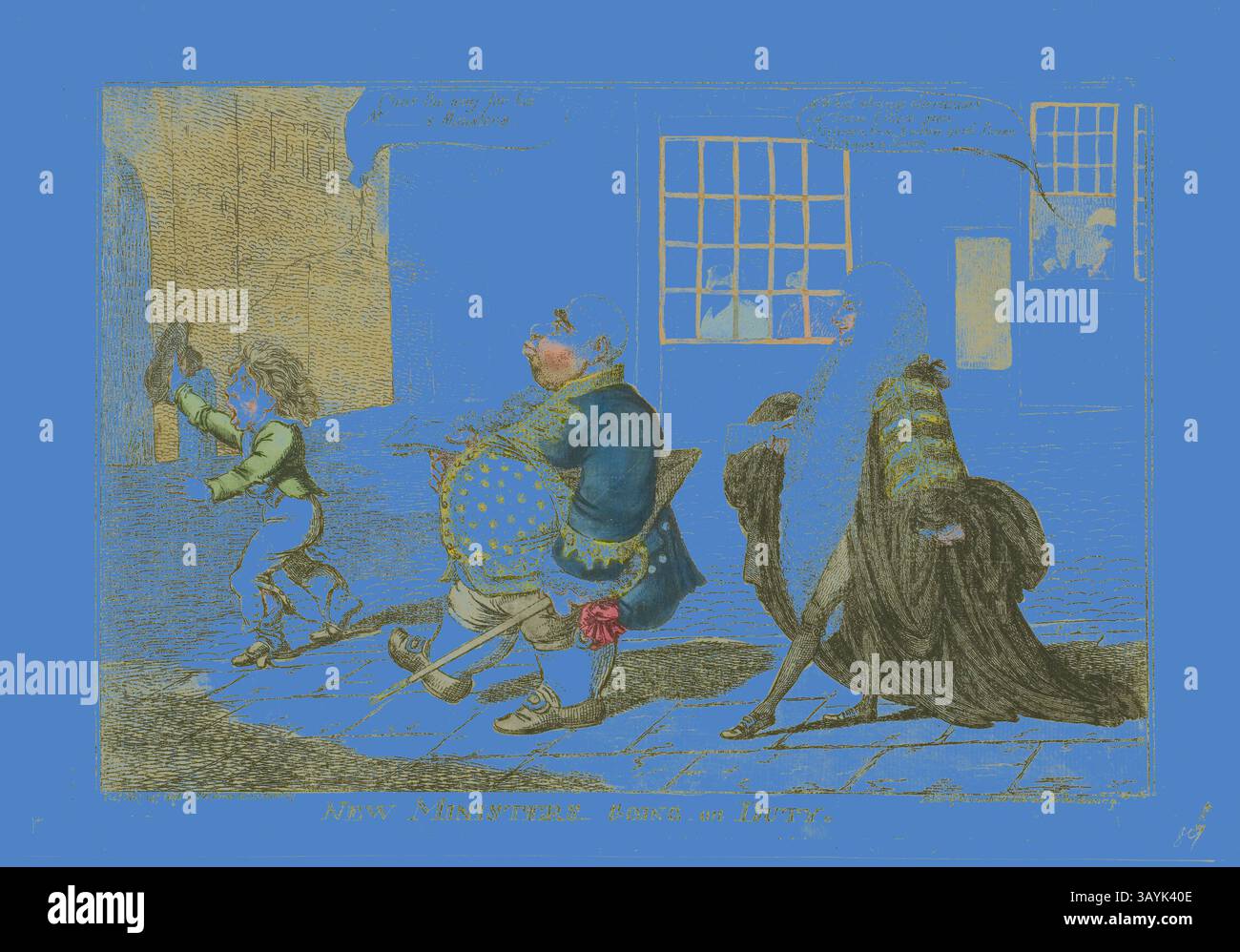 A whimsical illustration depicting three figures strolling along a ...