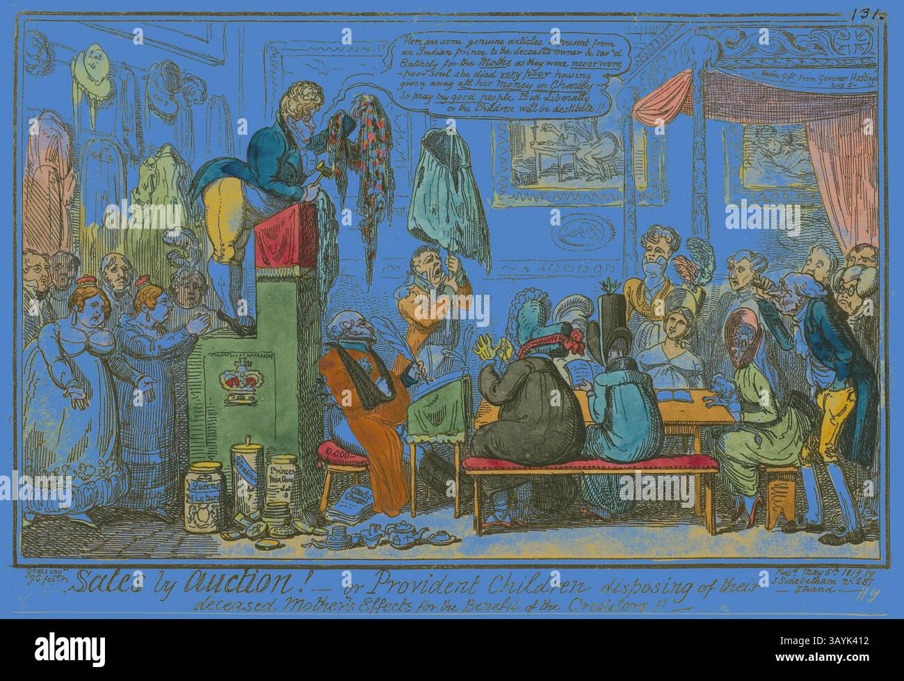 A lively auction scene where a variety of individuals, including ...