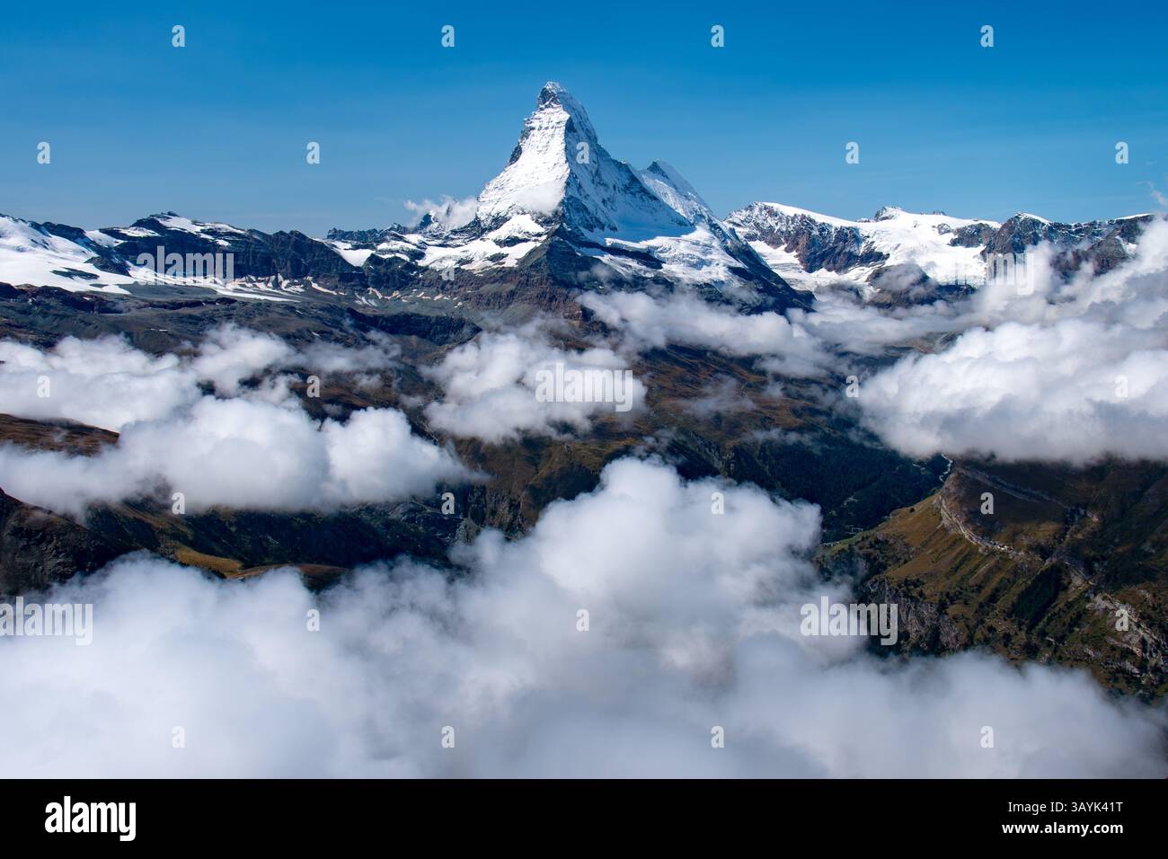 Spectacular view of the Matterhorn floating in the sea of clouds from ...