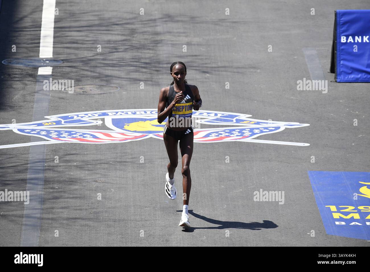 BOSTON, MA - APRIL 21: Viola Cheptoo of Kenya runs to the finish line of the 129th Boston ...