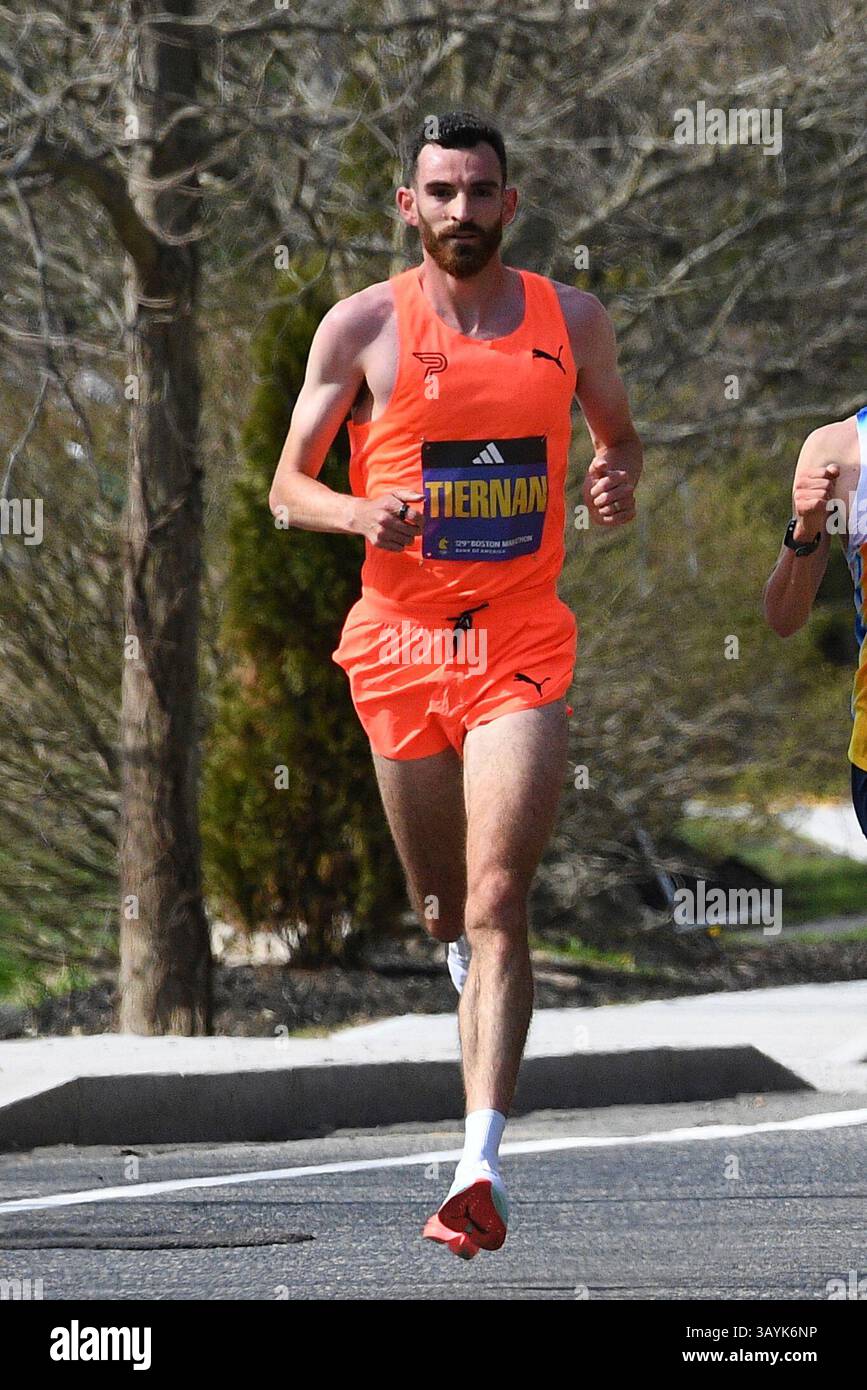 HOPKINTON, MA - APRIL 21: Patrick Tiernan of Australia runs in the 129th Boston Marathon on ...