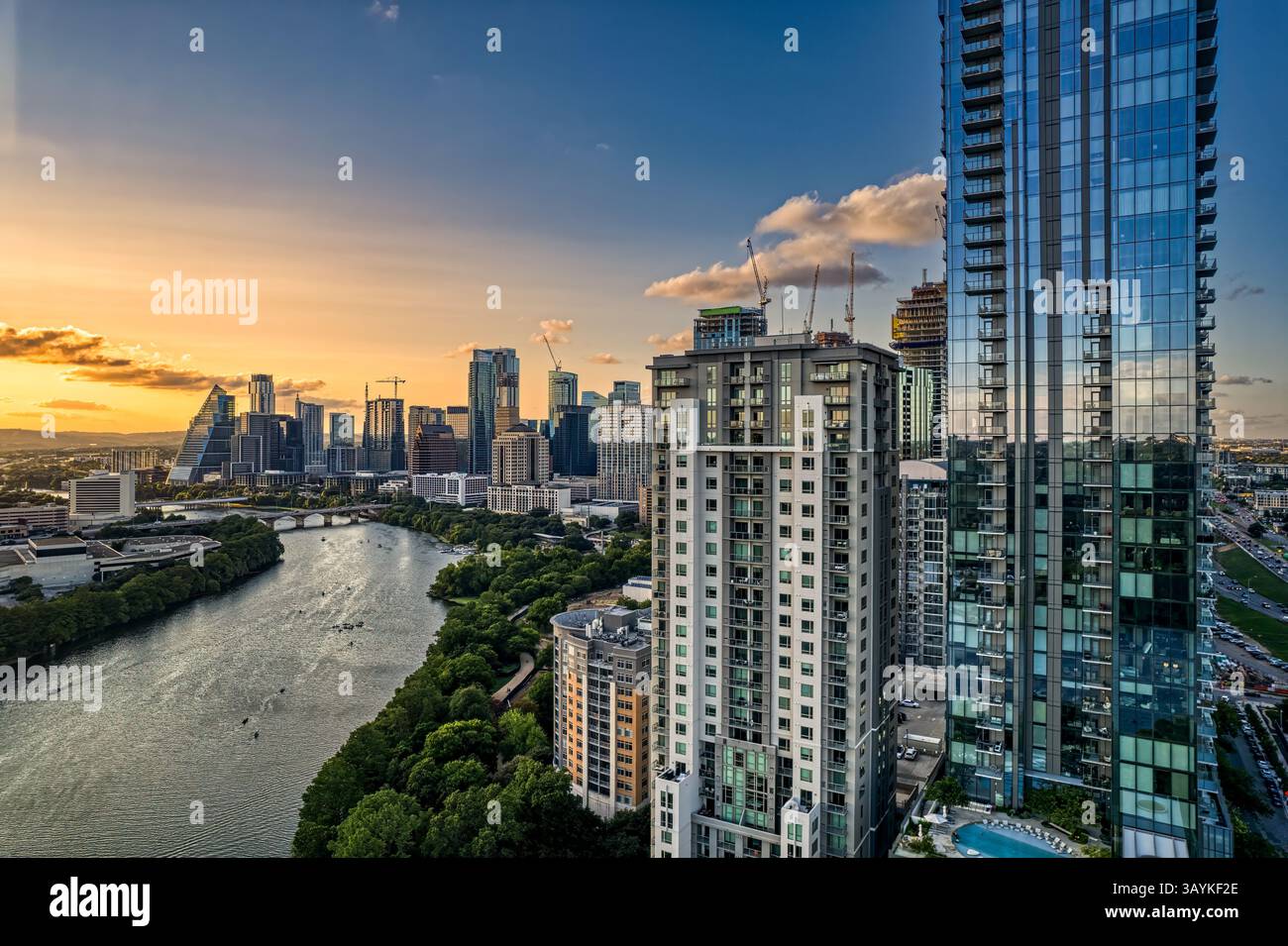 An aerial view of downtown Austin taken looking west from the Rainey ...