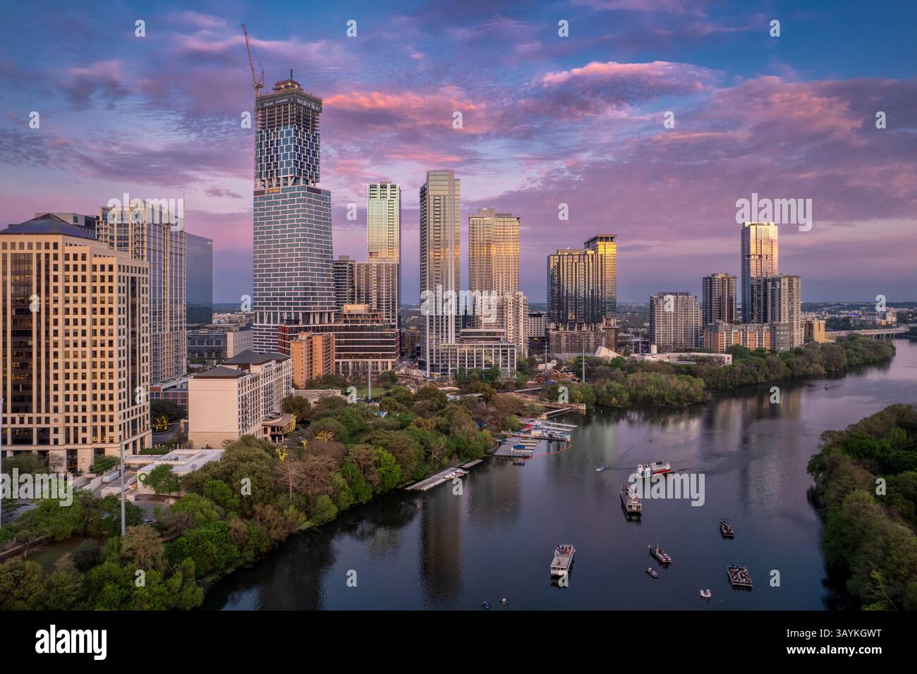 An aerial view of the Rainey Street district on the east side of ...