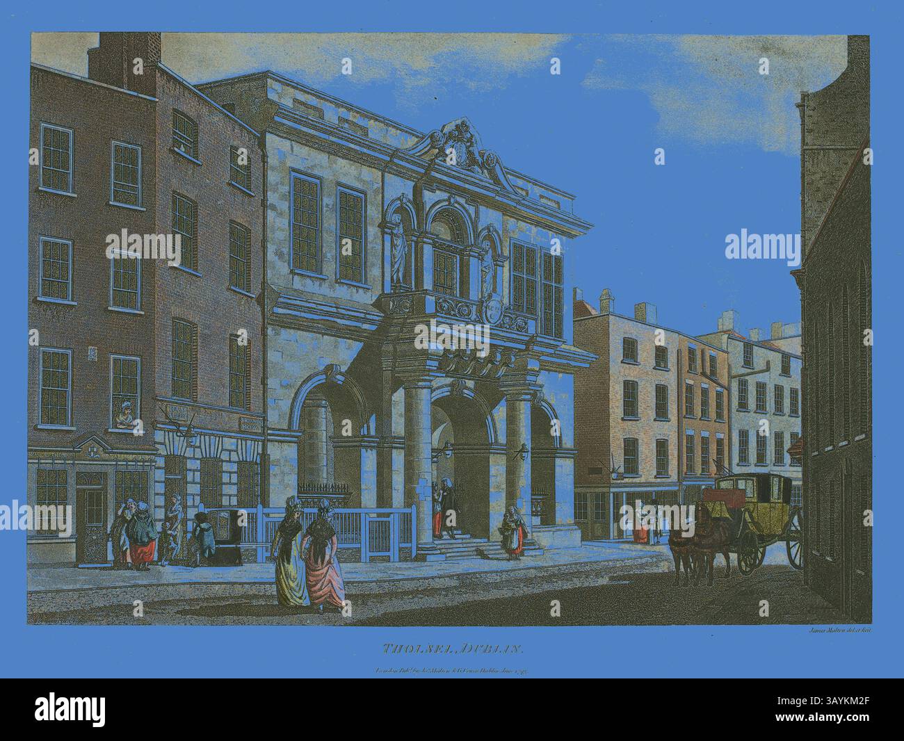 A historic view of a vibrant Dublin street scene featuring various ...