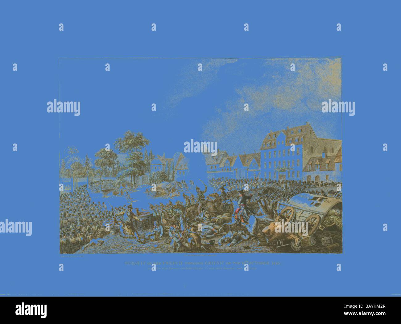 A chaotic scene depicting a historical event, featuring military ...