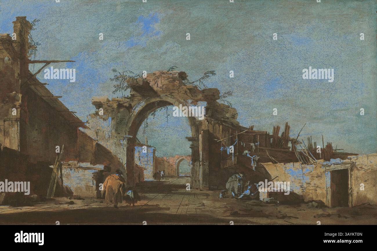 A crumbling archway stands amid the ruins of a once-grand structure ...