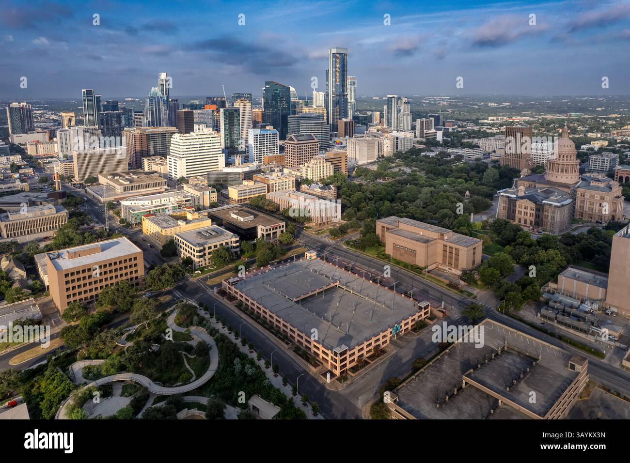 The Austin skyline and Texas State Capitol seen in the early morning of ...