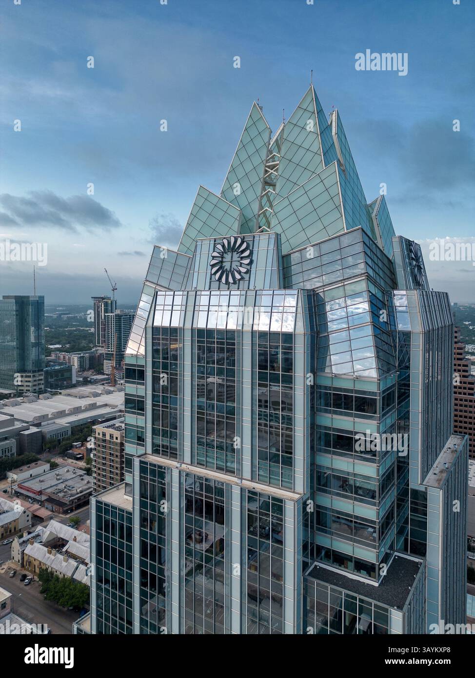An aerial image of the Frost Bank Tower at 4th and Congress in downtown ...