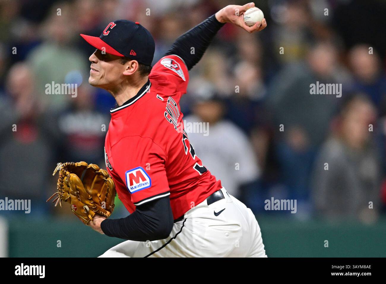 Cleveland Guardians relief pitcher Cade Smith delivers during the sixth ...