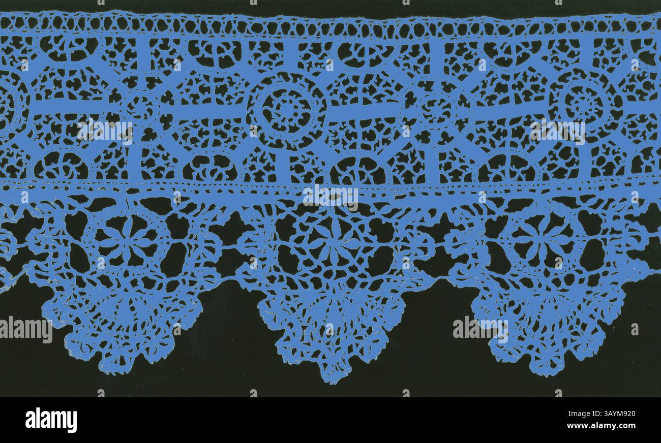 A delicate lace trim featuring intricate floral and geometric patterns ...