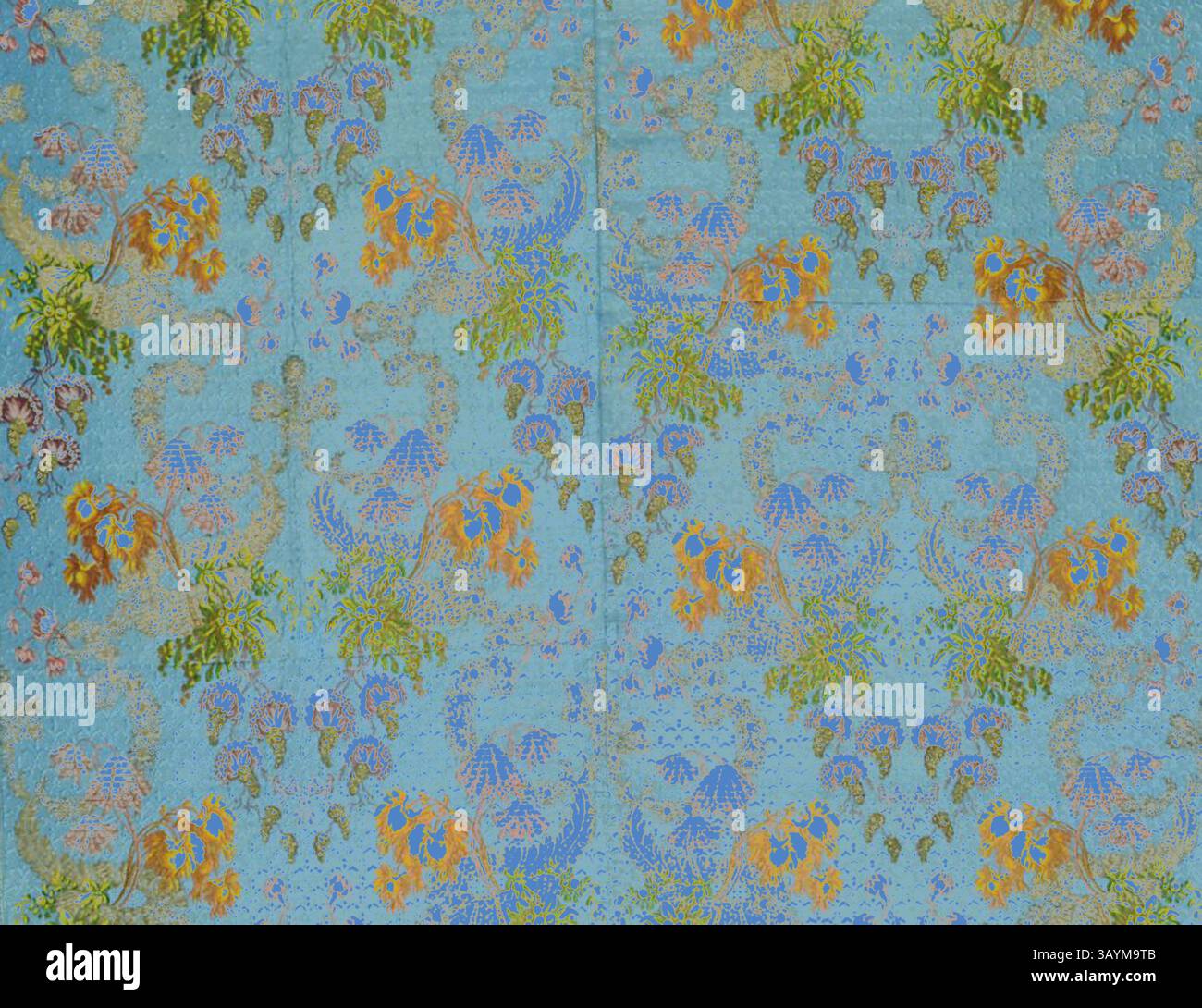 A vibrant design featuring intricate floral patterns in shades of blue ...
