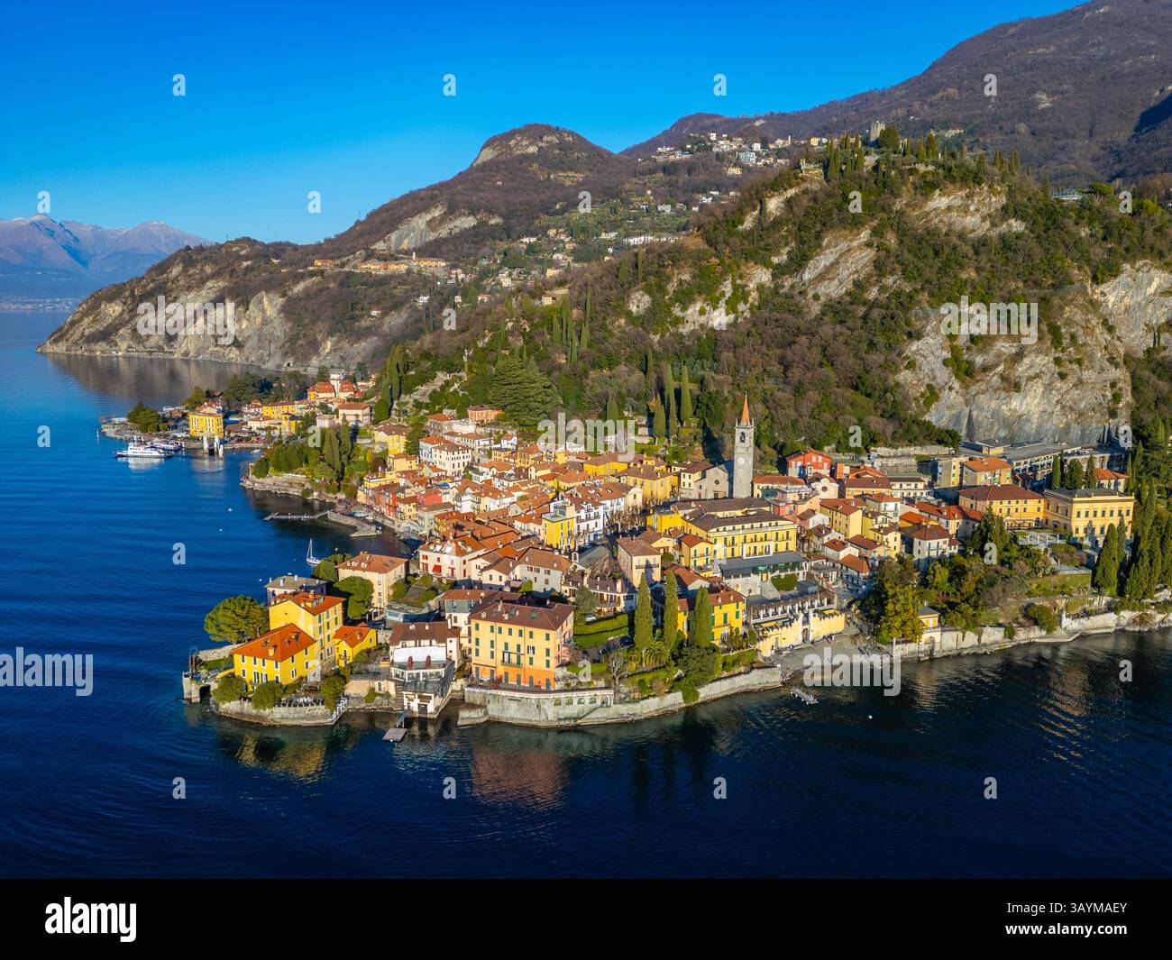 Panorama view of Varenna town situated at lake Como in Italy.IMAGE ...