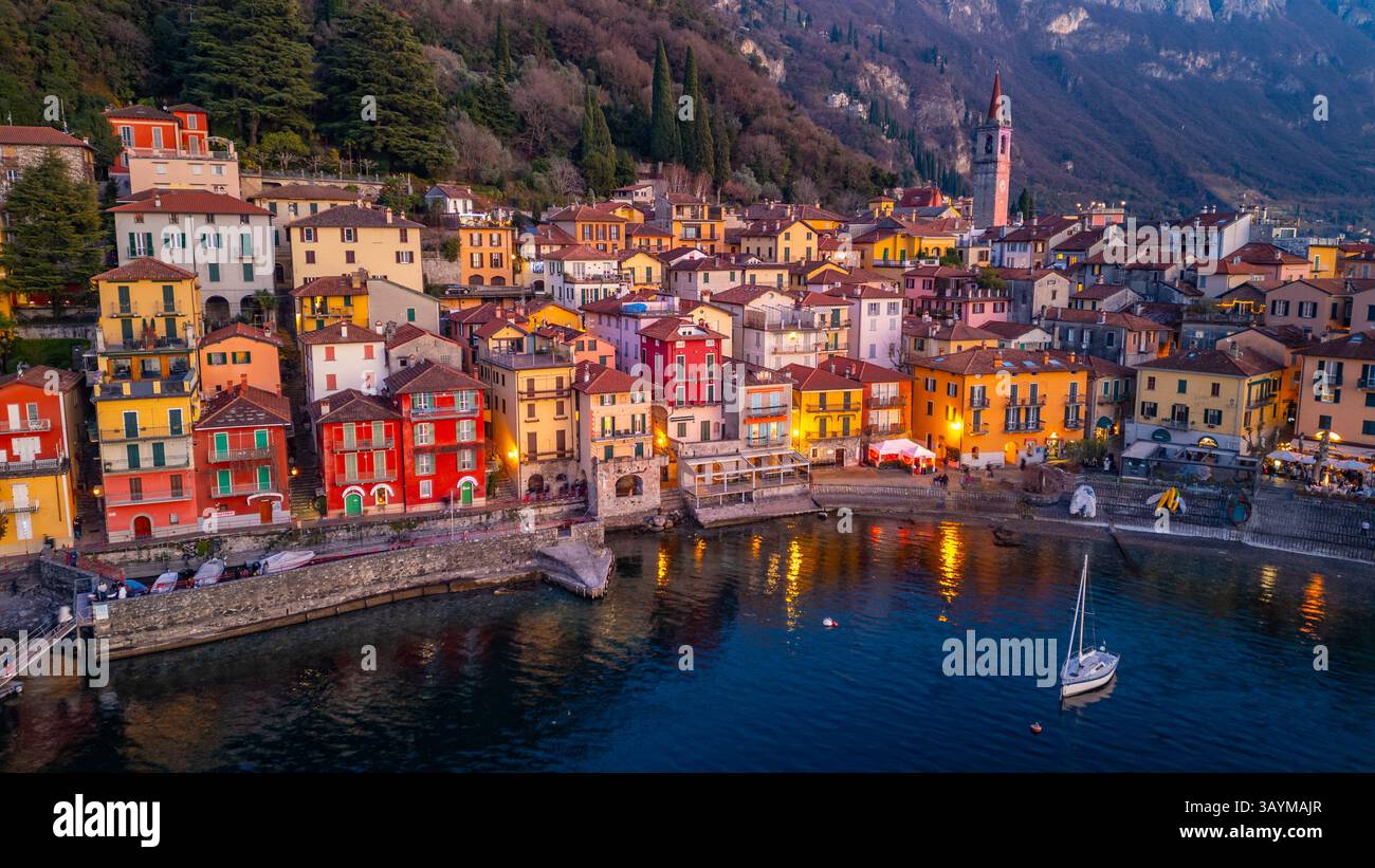 Sunset view of Varenna town situated at lake Como in Italy.IMAGE Stock ...