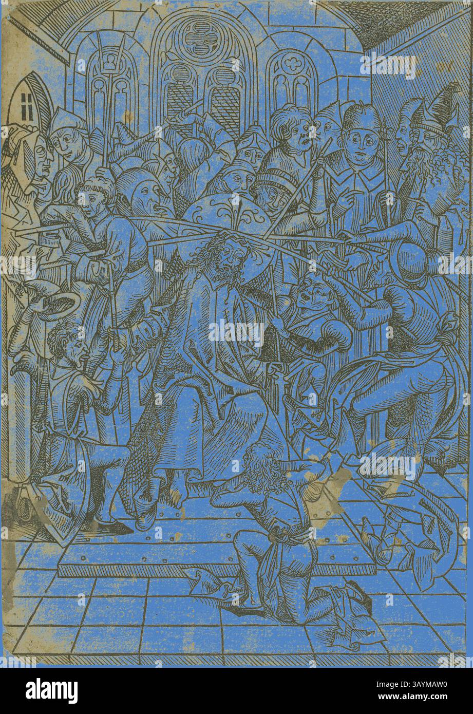 A chaotic scene filled with figures in historical attire, showcasing a ...