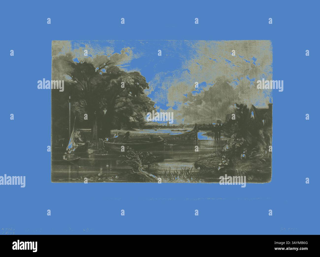 A serene riverside scene features several boats moored near the bank ...