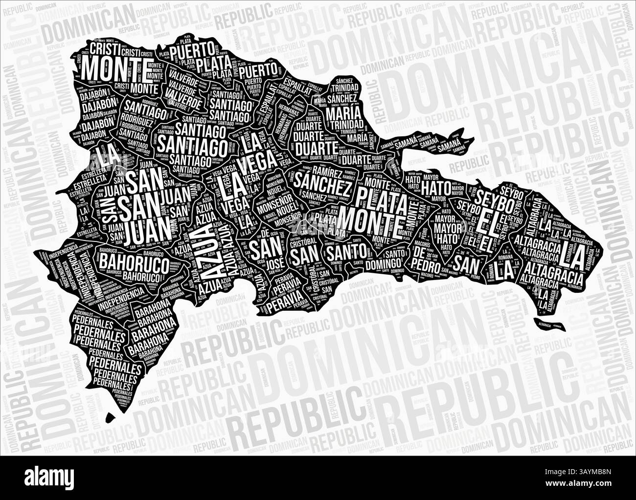 Dominican Republic regions map word cloud. Dominican Republic region ...