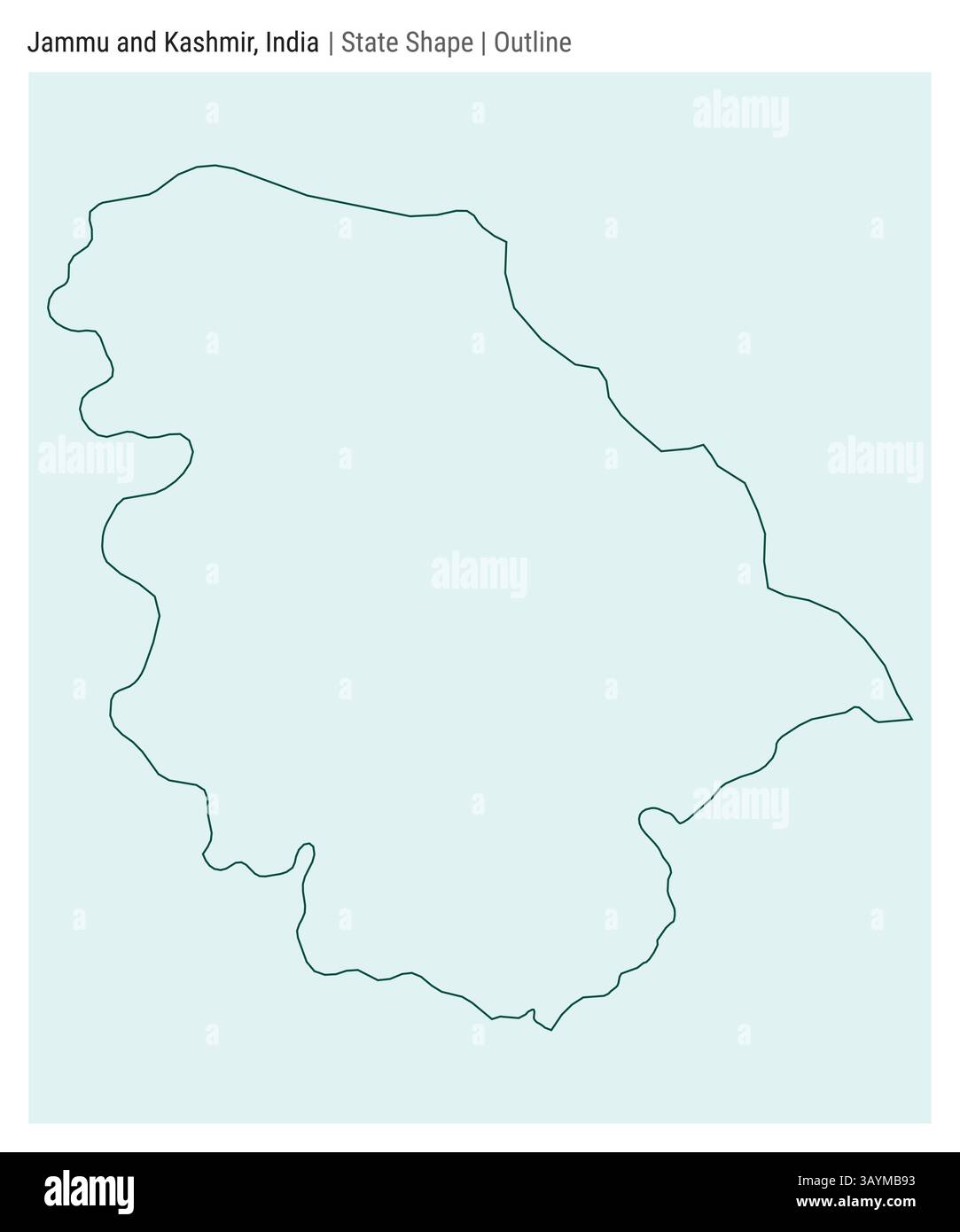 Jammu and Kashmir, India. Simple vector map. State shape. Outline style. Border of Jammu and ...