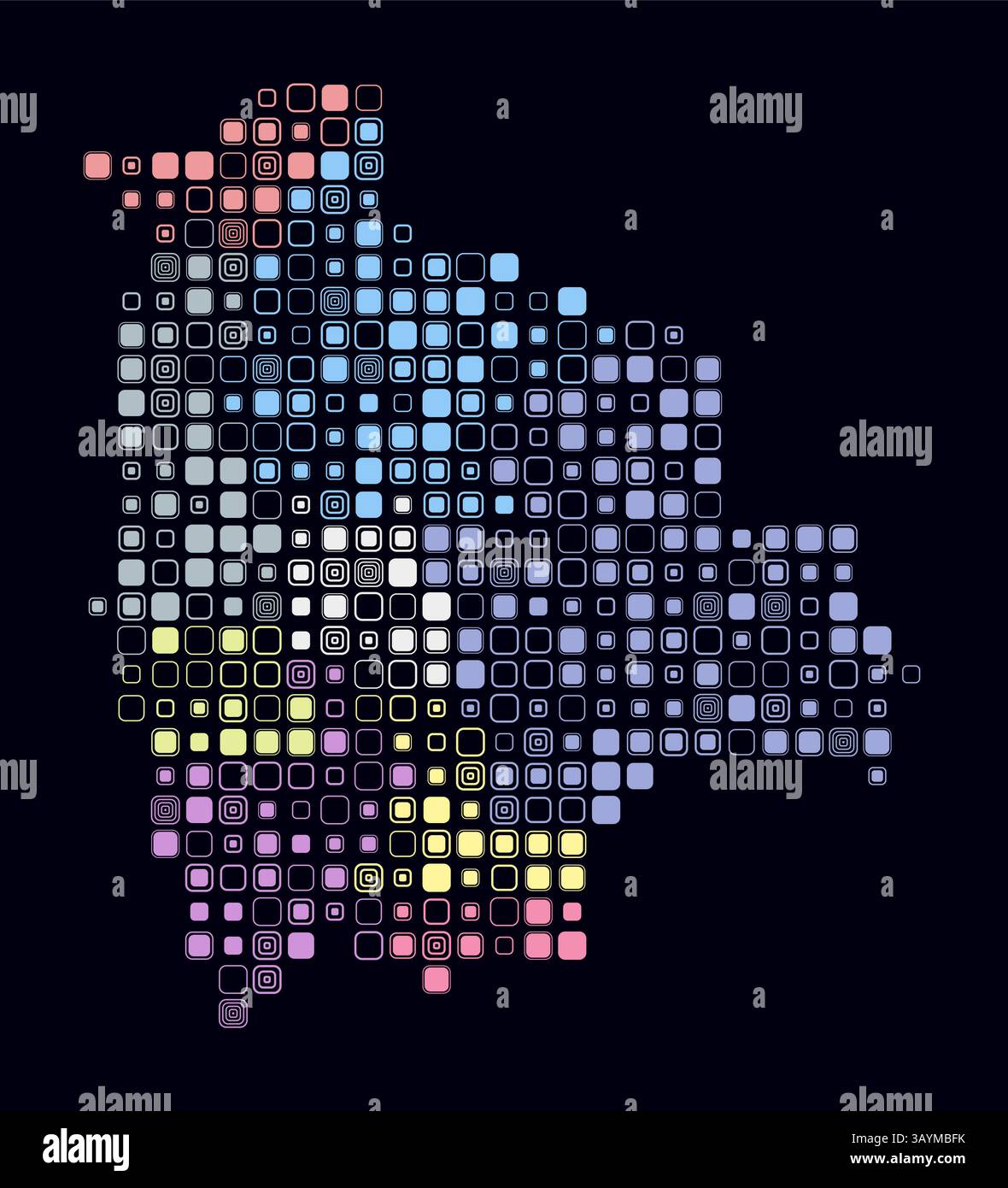 Bolivia, shape of the country built of colored cells. Digital style map ...