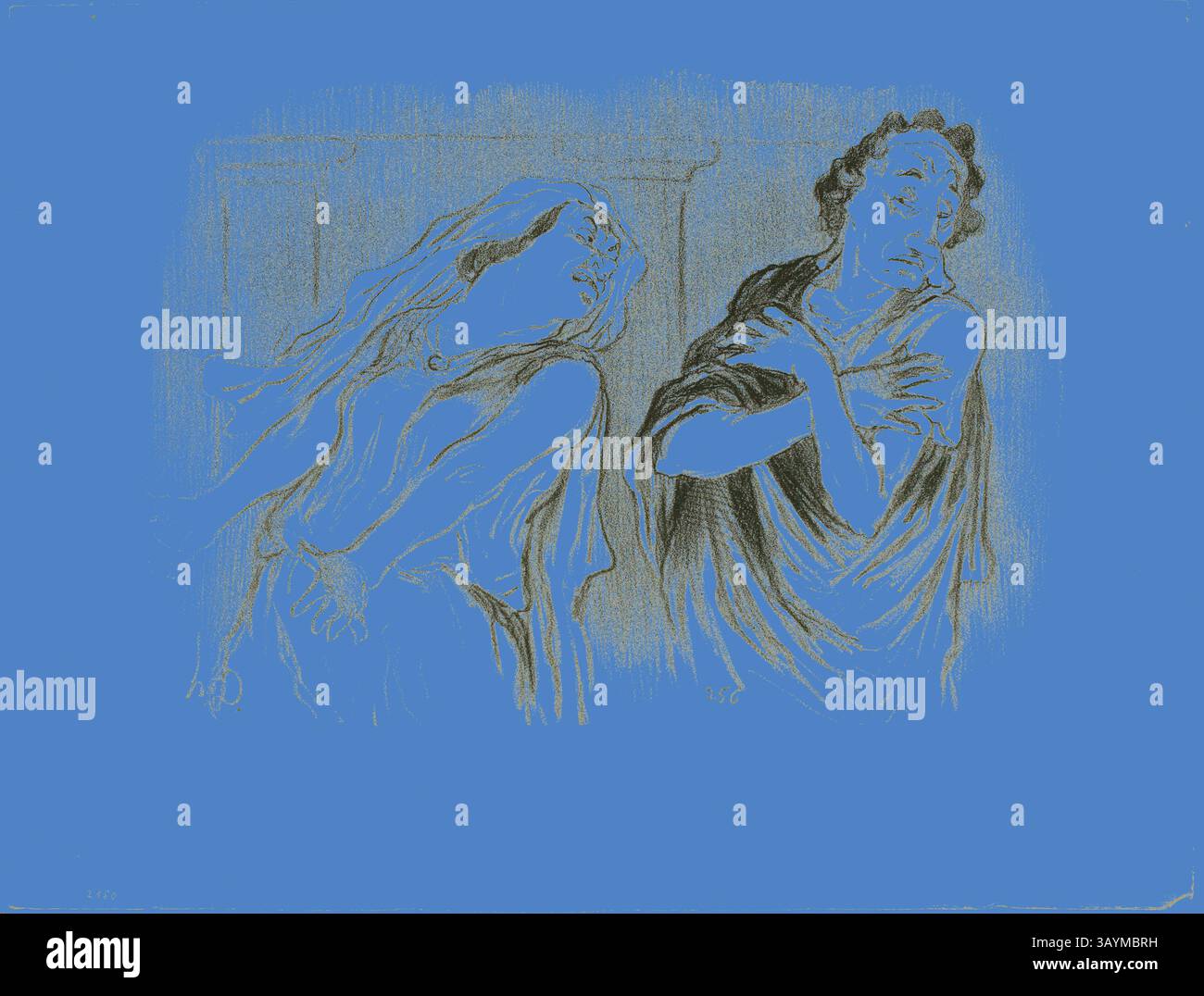 A dramatic scene captures two figures in a moment of emotional tension ...