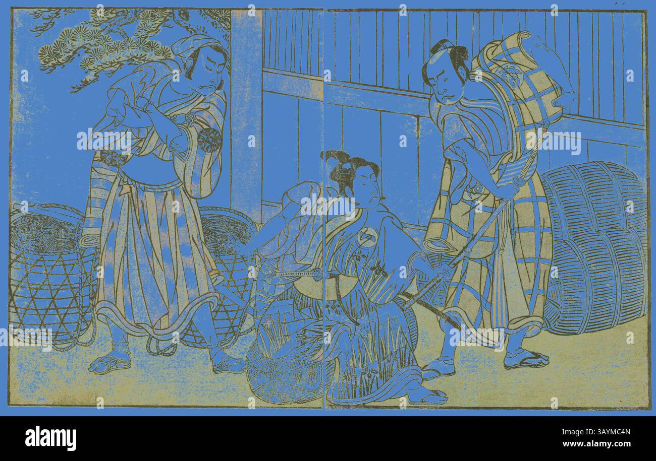 Three individuals in traditional attire engage in a lively scene ...