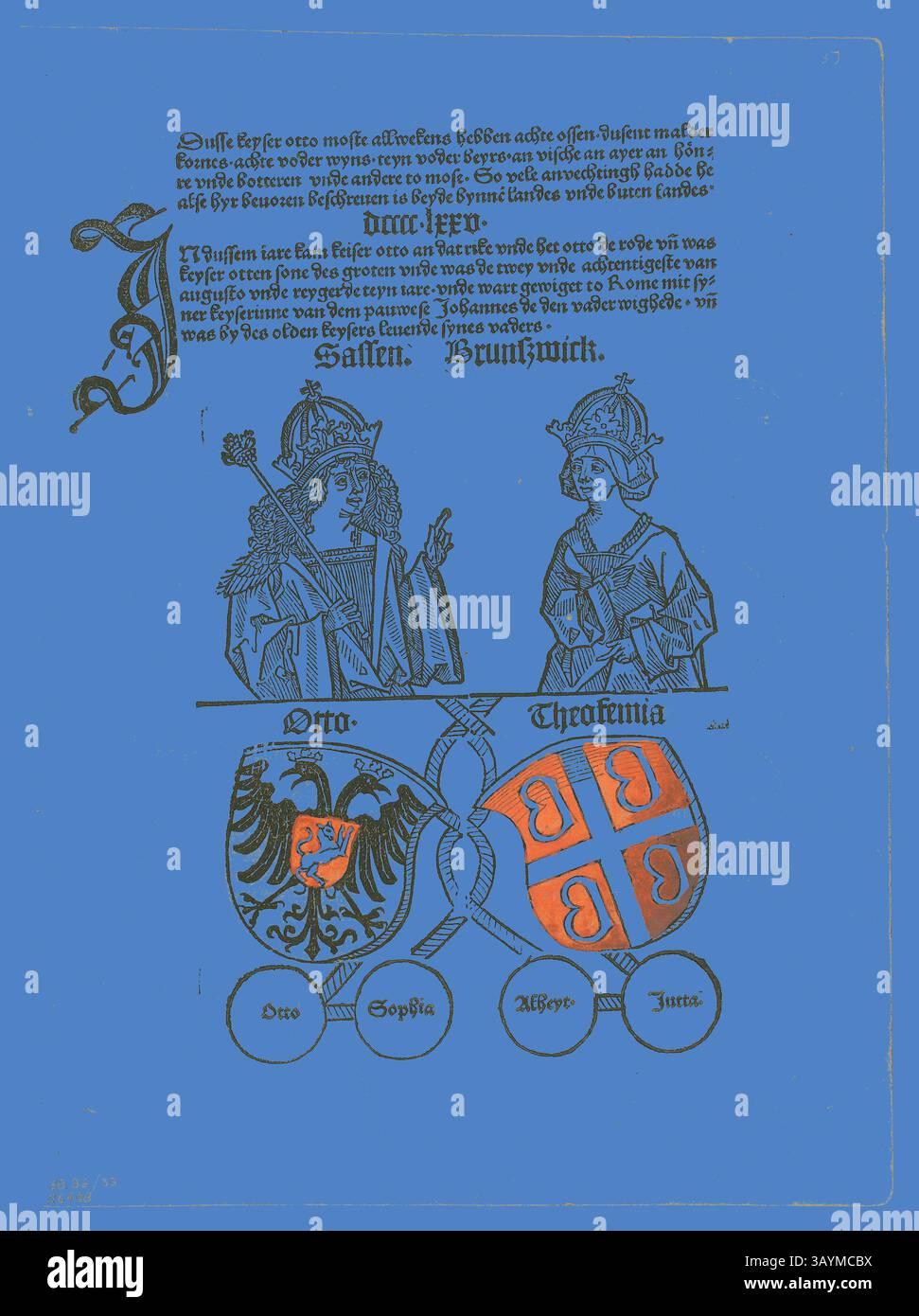 A medieval-style illustration featuring two figures adorned in regal ...