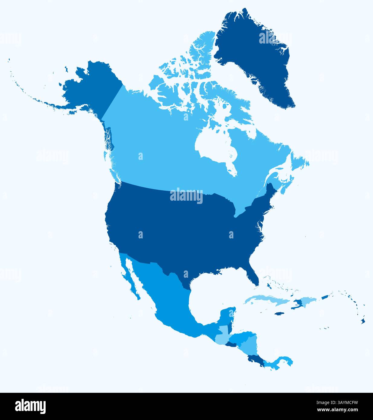 Map of North America with countries. Just a simple continent border map ...