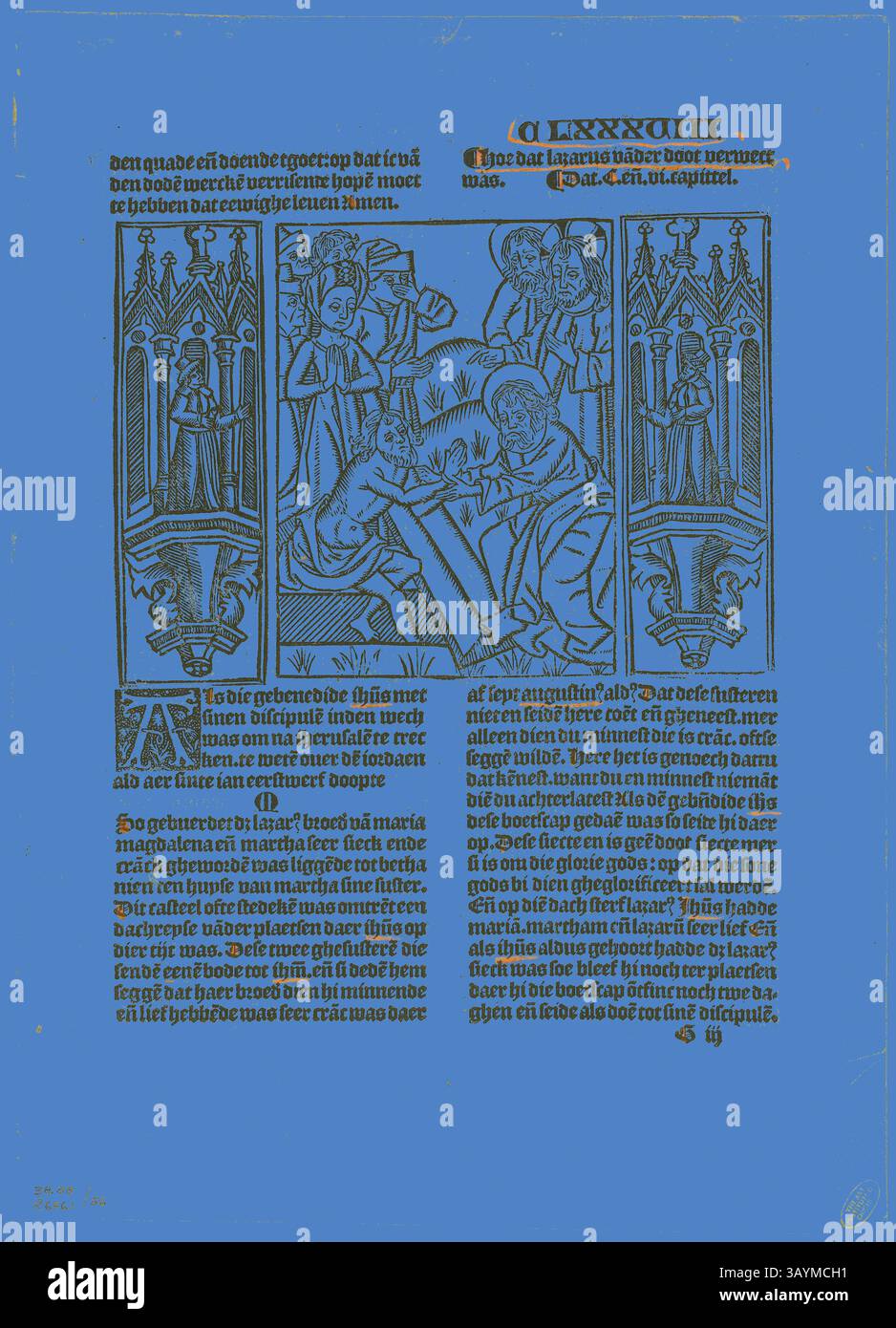 An intricate medieval illustration features a scene of figures engaged ...