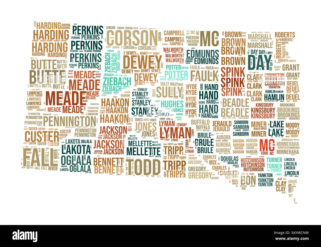 South Dakota Word Cloud. State shape with county division. South Dakota ...