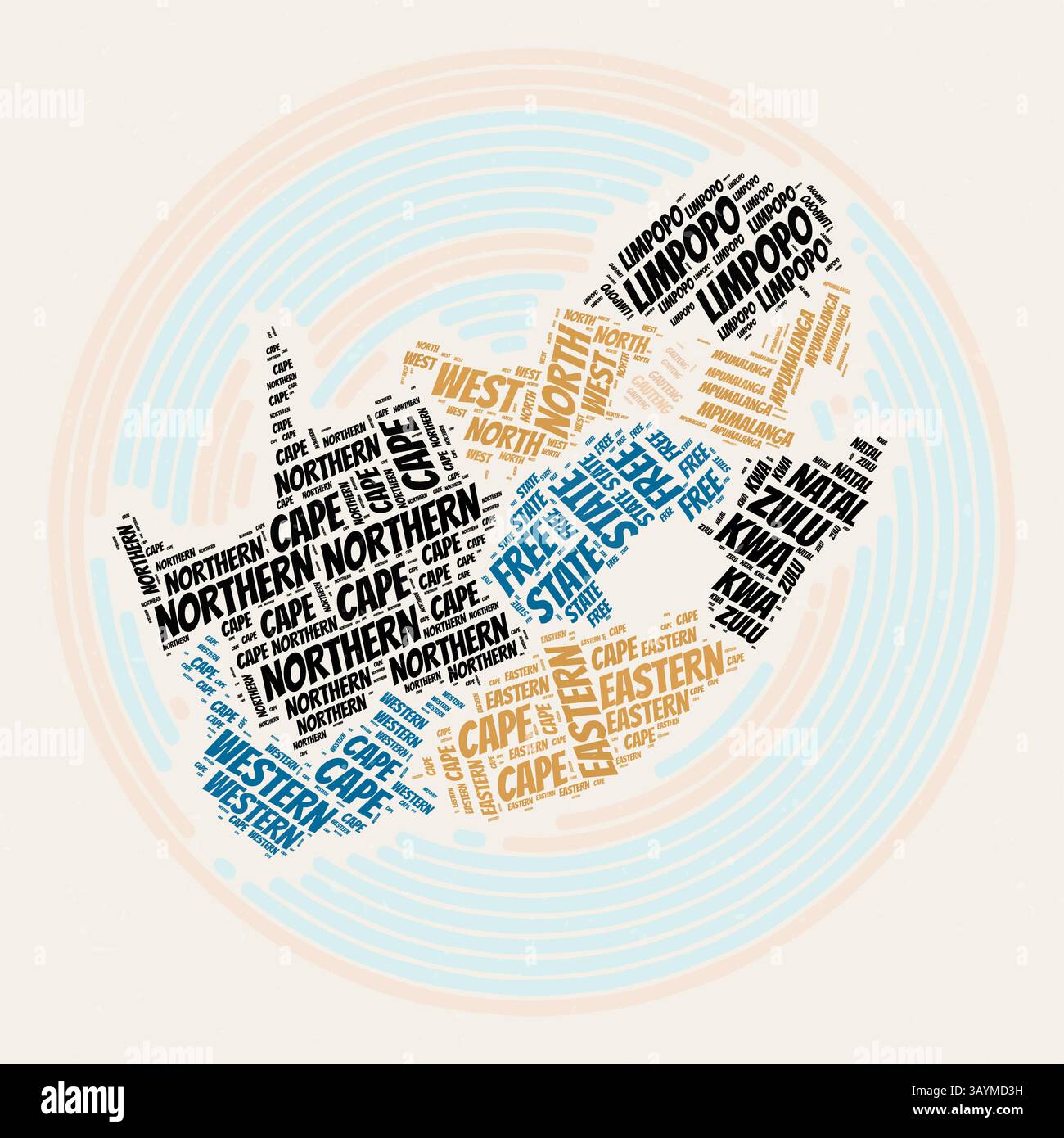South Africa Round Poster. Typography style image of Country. Regions ...