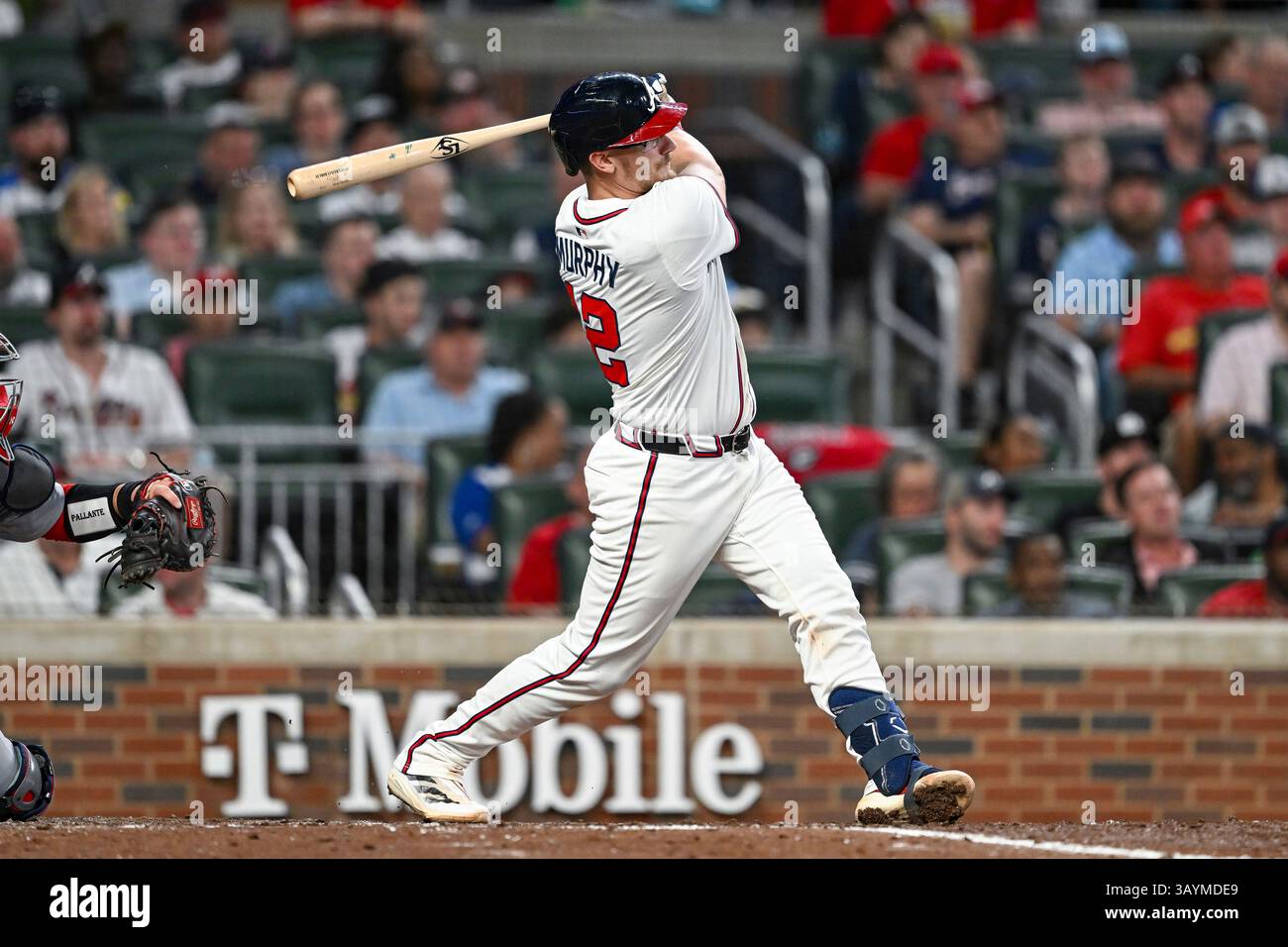 ATLANTA, GA – APRIL 22: Atlanta catcher Sean Murphy (12) hits a solo ...