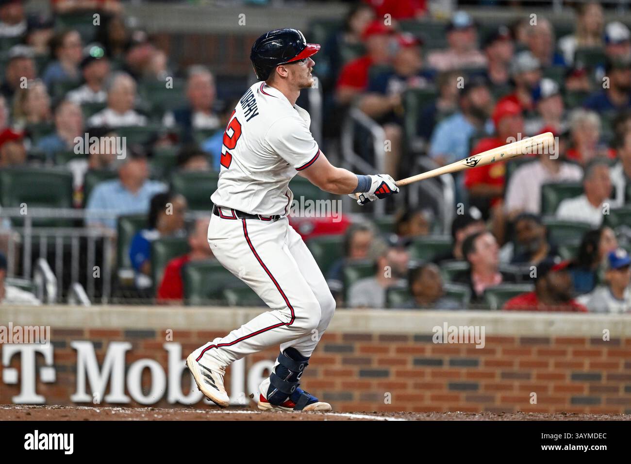 ATLANTA, GA – APRIL 22: Atlanta catcher Sean Murphy (12) hits a solo ...