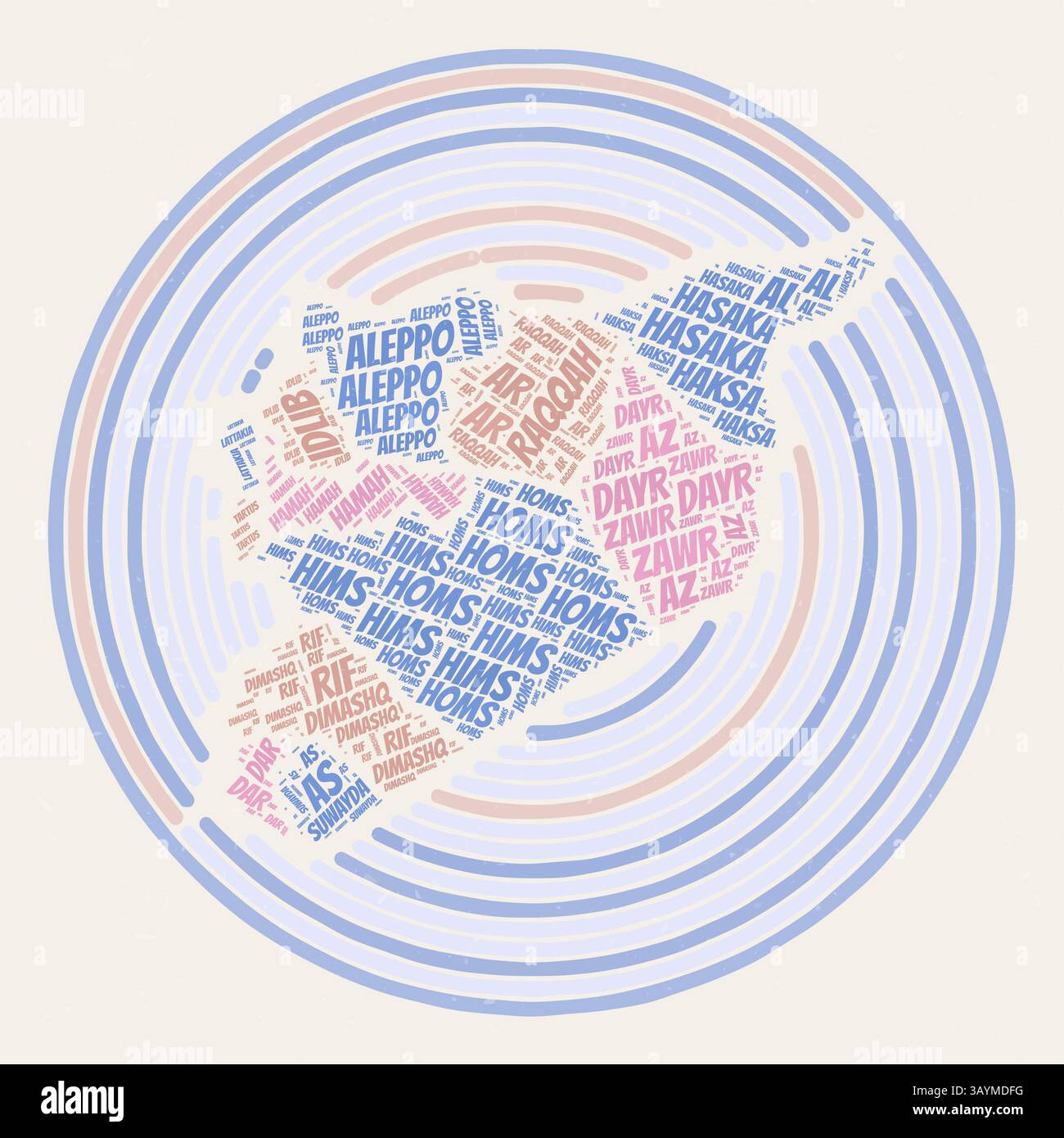 Syria Round Poster. Typography style image of Country. Regions word ...