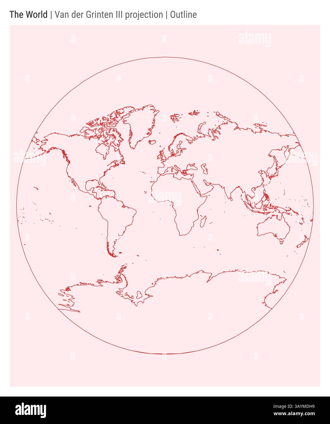 World Map. Van der Grinten III projection. Outline style. High Detail ...