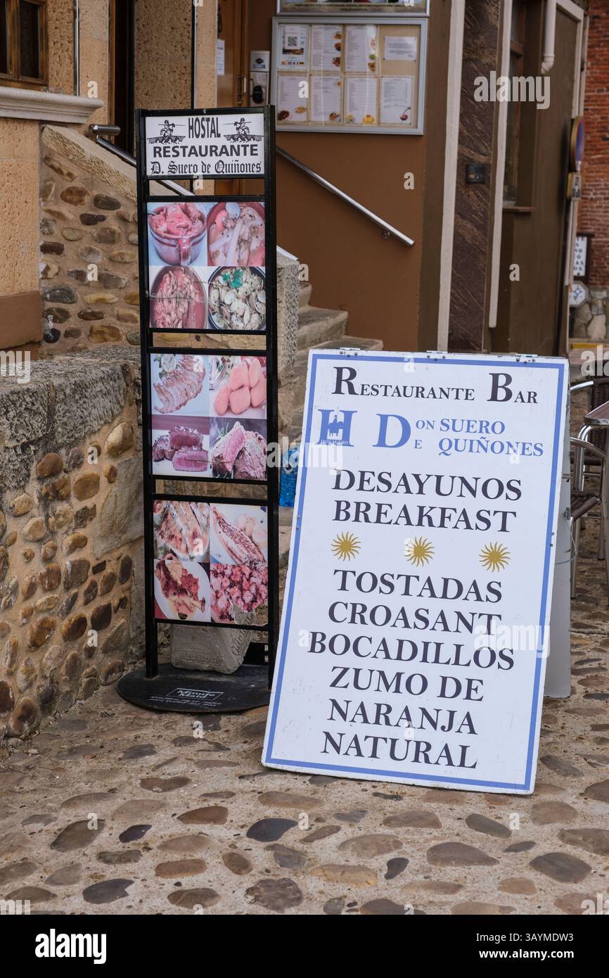 Spain, Hospital de Orbigo, Castilla y Leon. Breakfast Menu at Local ...