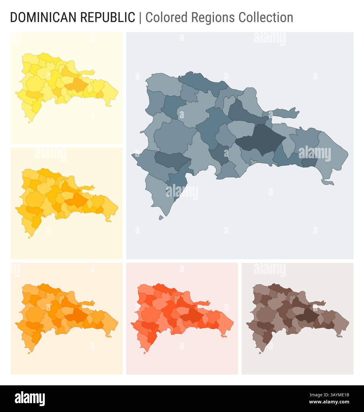 Dominican Republic map collection. Country shape with colored regions ...
