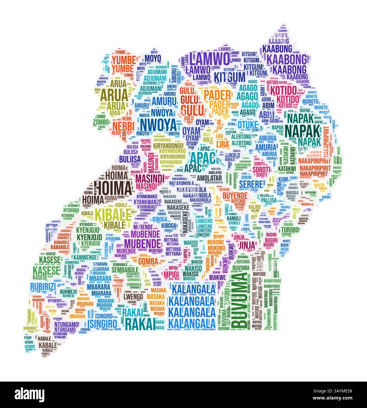 Uganda region word cloud. Country shape design. Uganda colored ...