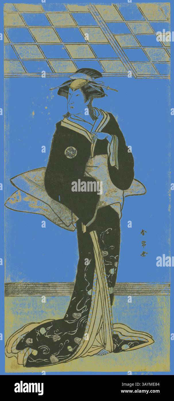 A traditional Japanese woman elegantly dressed in a flowing kimono ...